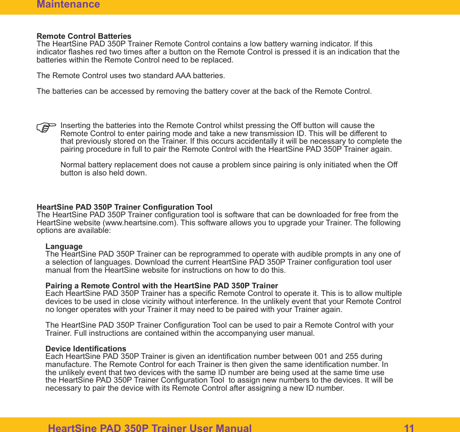 HeartSine Technologies TRNRMT1 Remote control User Manual