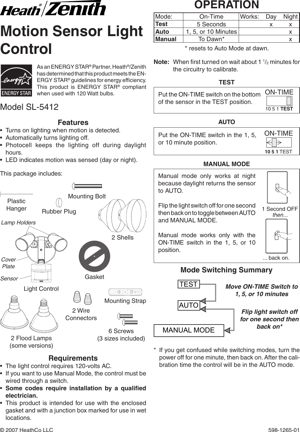 Heath Zenith Motion Sensor Light Control Model 5412 | Shelly Lighting