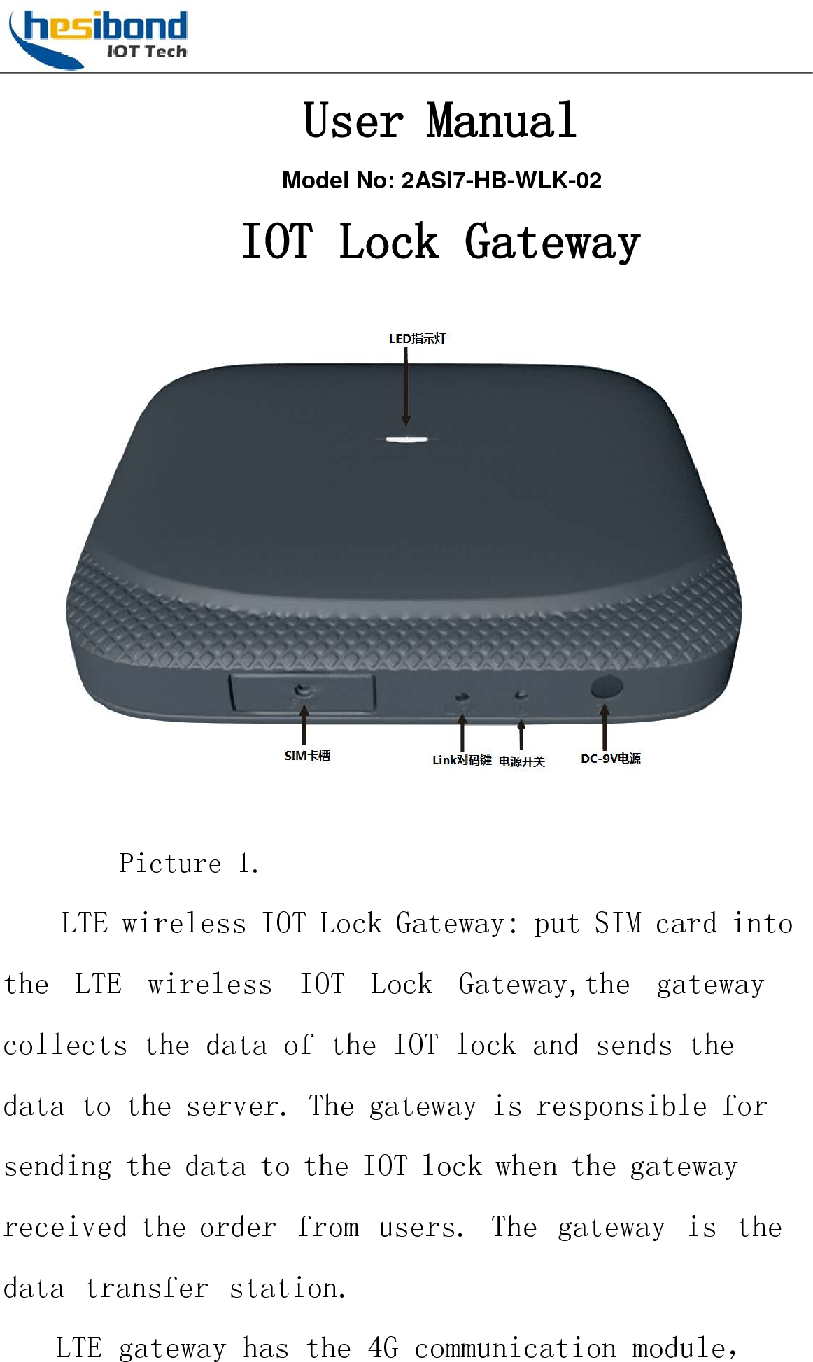 Hesibond IOT Technology HB-WLK-02 IOT Lock Gateway User Manual Users manual
