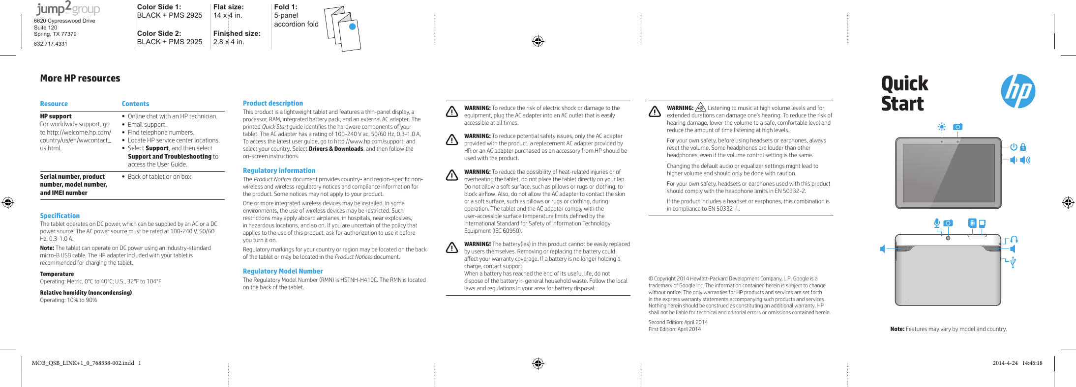 Hewlett Packard Slate 10 Plus 3700Nf Quick Start Guide