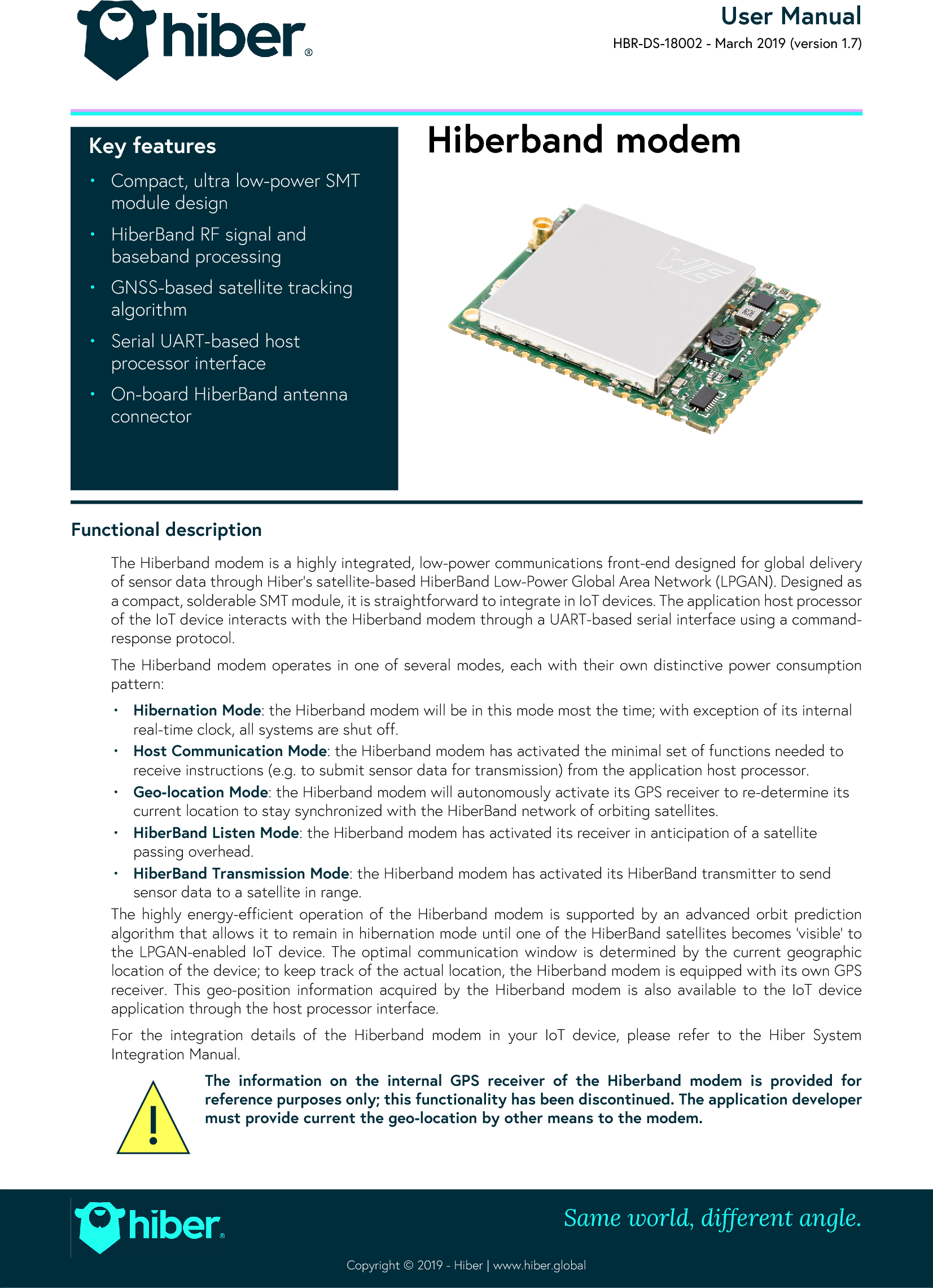 Hiber CN1 LPGAN Modem User Manual HBR DS 18002 LPGANmodem v1 7