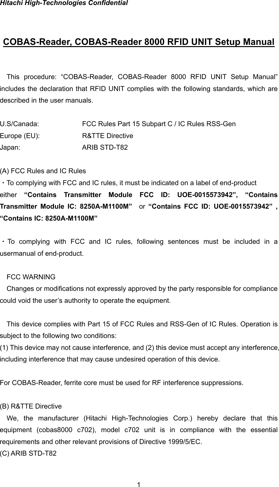 Hitachi Maxell 0015573942 RFID UNIT User Manual Set up manual