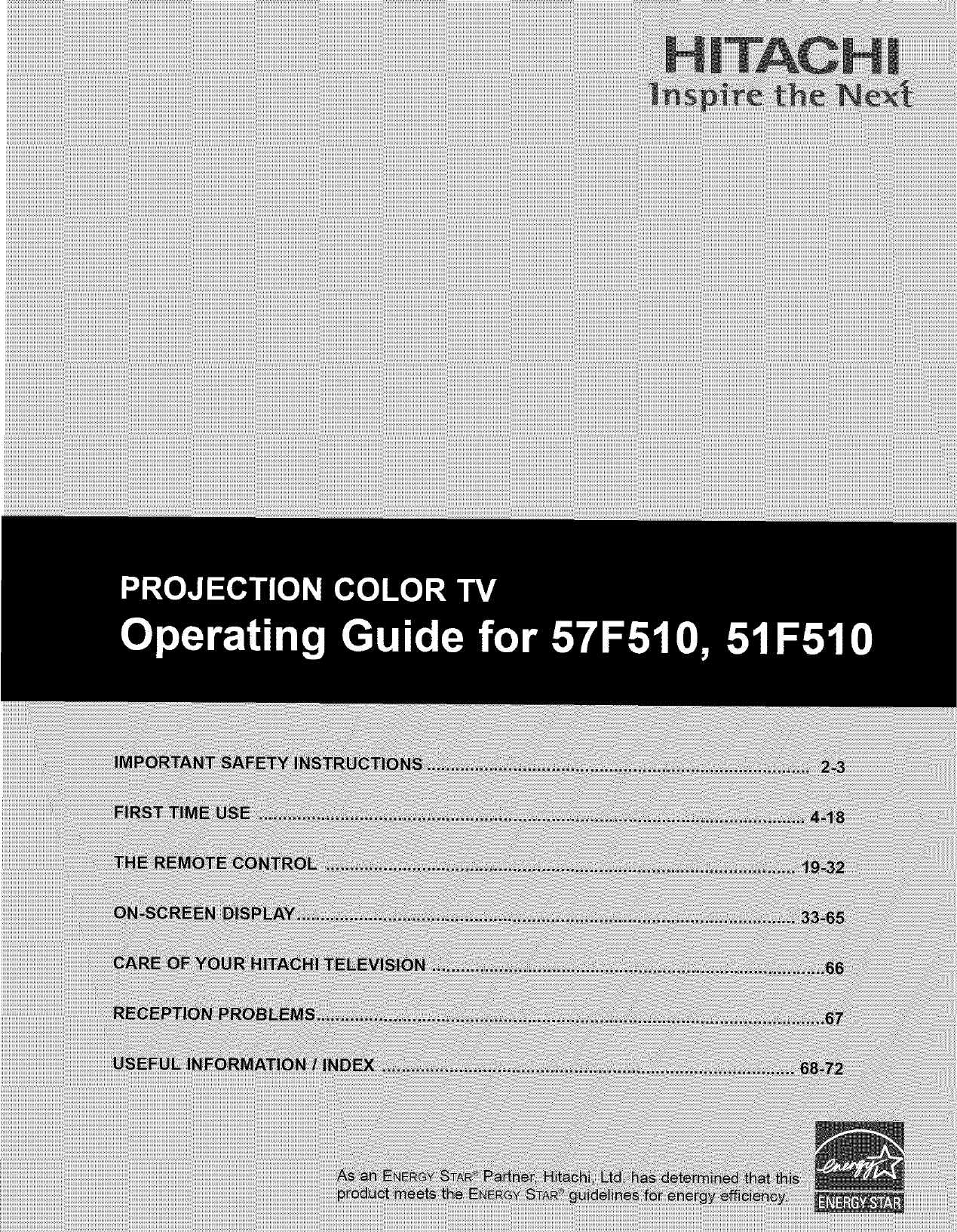 Hitachi 51F510 User Manual PROJECTION TV Manuals And Guides L0407183