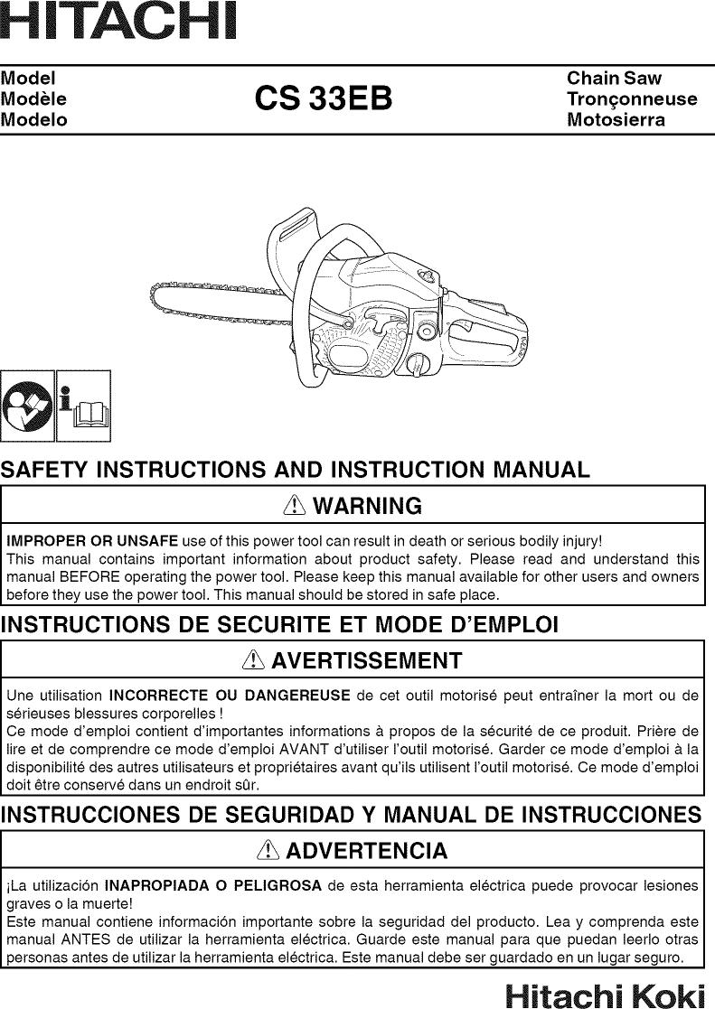 Hitachi CS33EB User Manual CHAIN SAW Manuals And Guides 1006885L