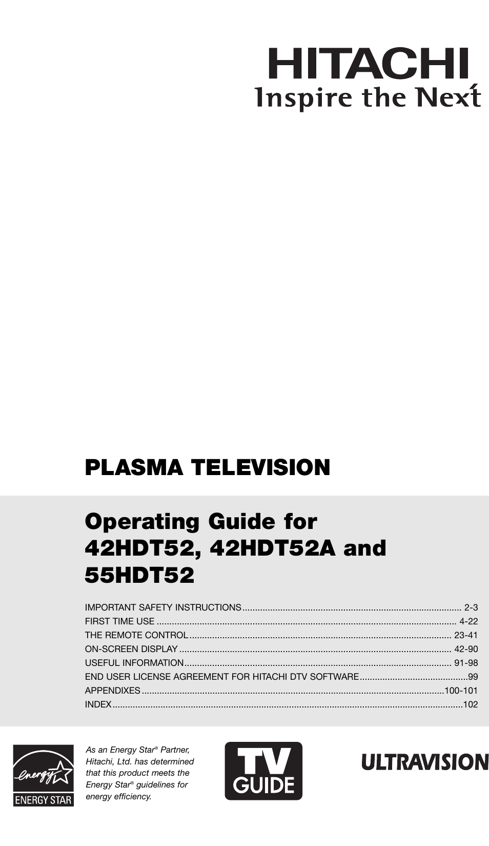 Hitachi 55Hdt52 Users Manual