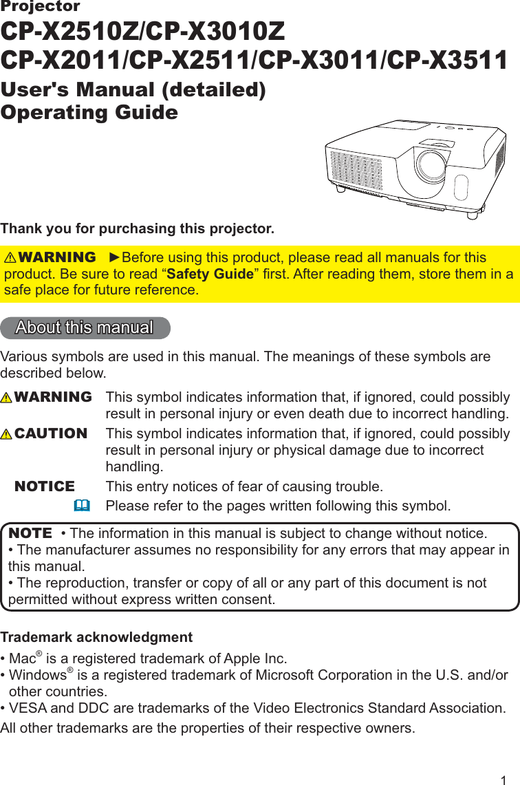 Hitachi Projector Cp X2011 Users Manual CPX3010ZEFGB