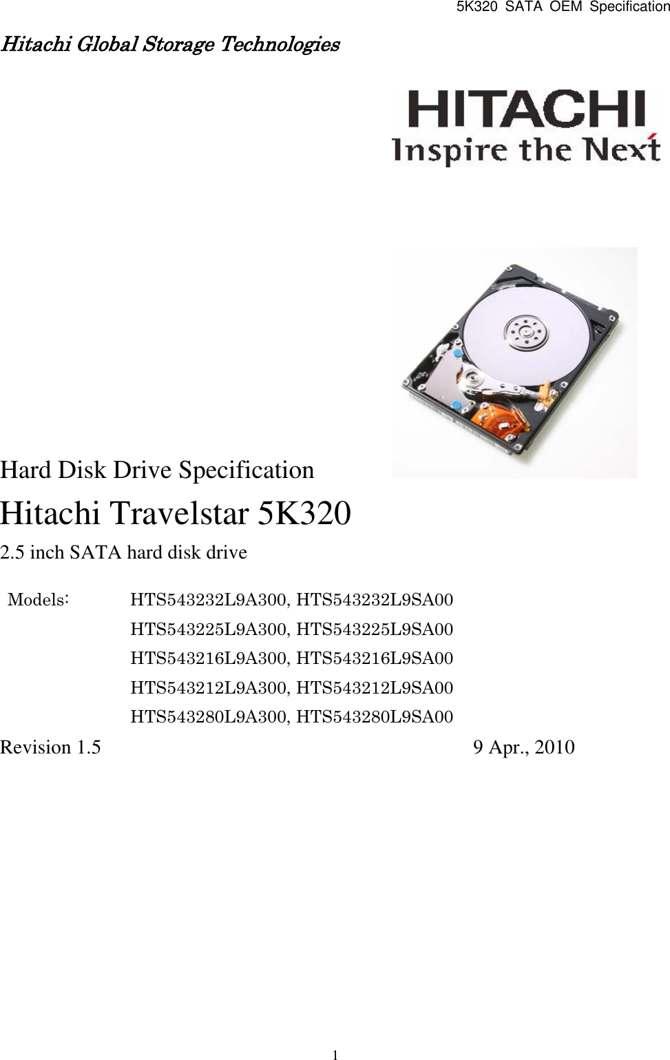 Hitachi Travelstar Hts543212L9A300 Users Manual Functional Specifications