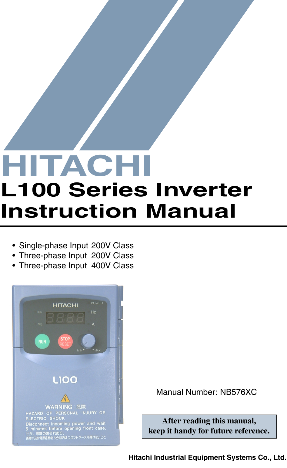 Hitachi Welding System L100 Users Manual Series Inverter Instruction