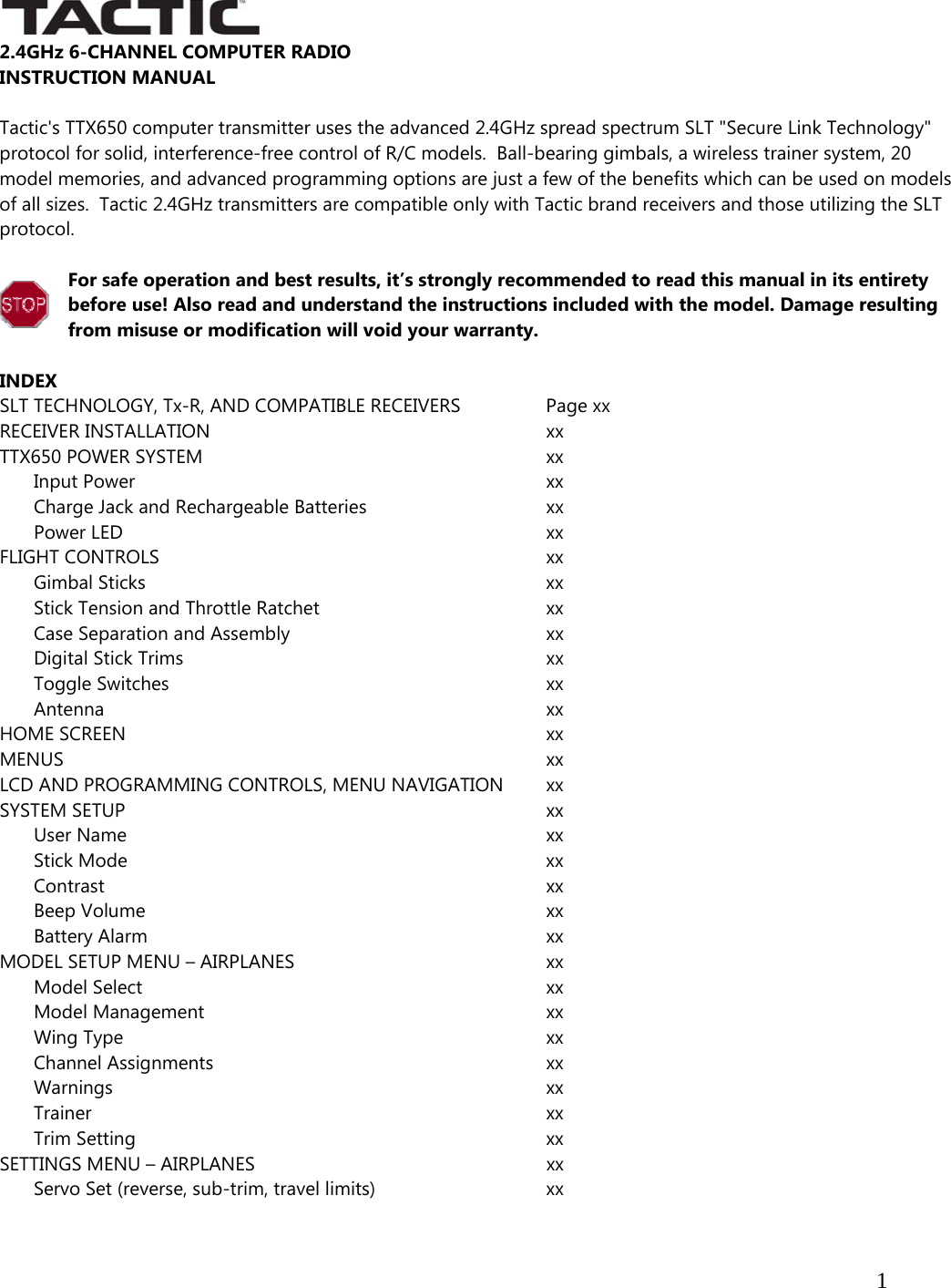 Hobbico TTX650 Radio Control System User Manual Manual