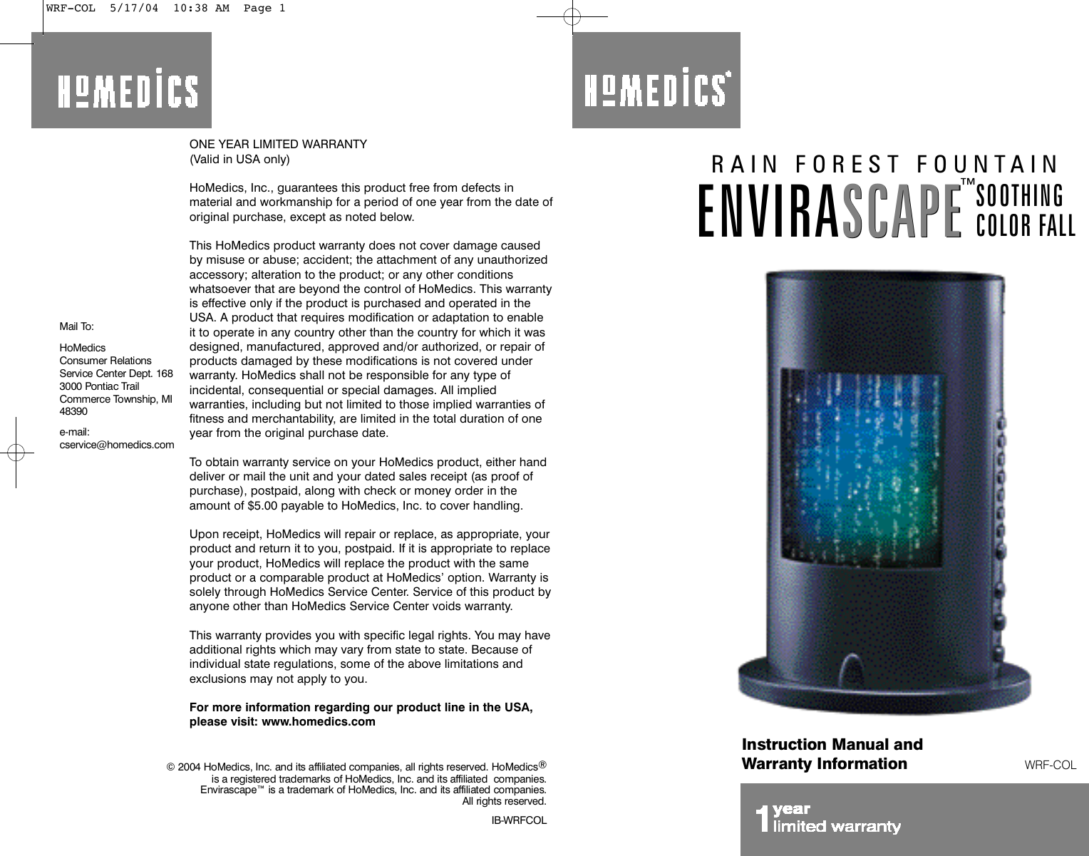 Homedics Wrf Col Users Manual