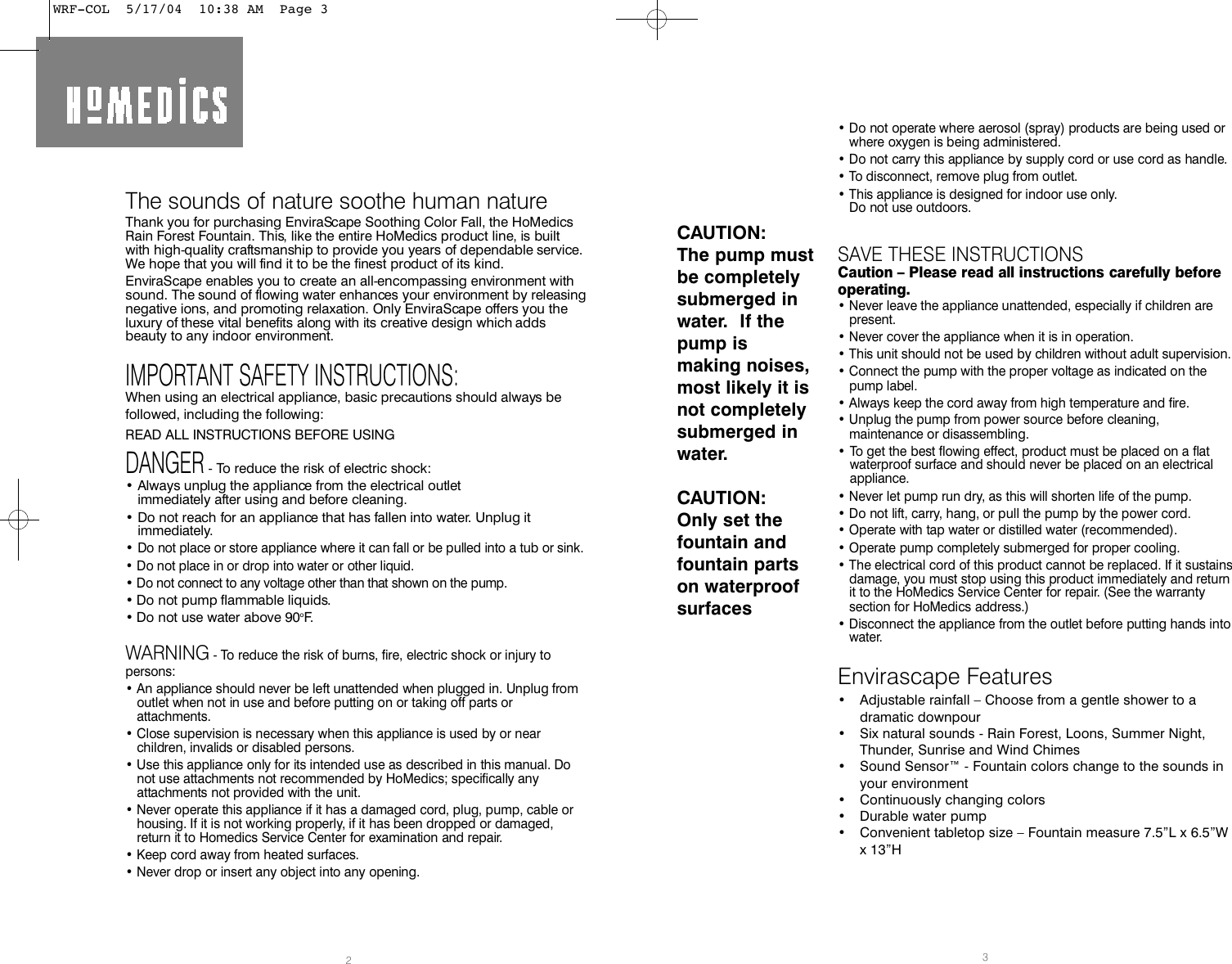 Homedics Wrf Col Users Manual