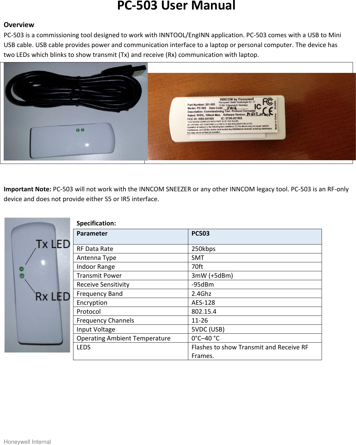 Honeywell 201503 Thermostat Commissioning Tool User Manual Manual