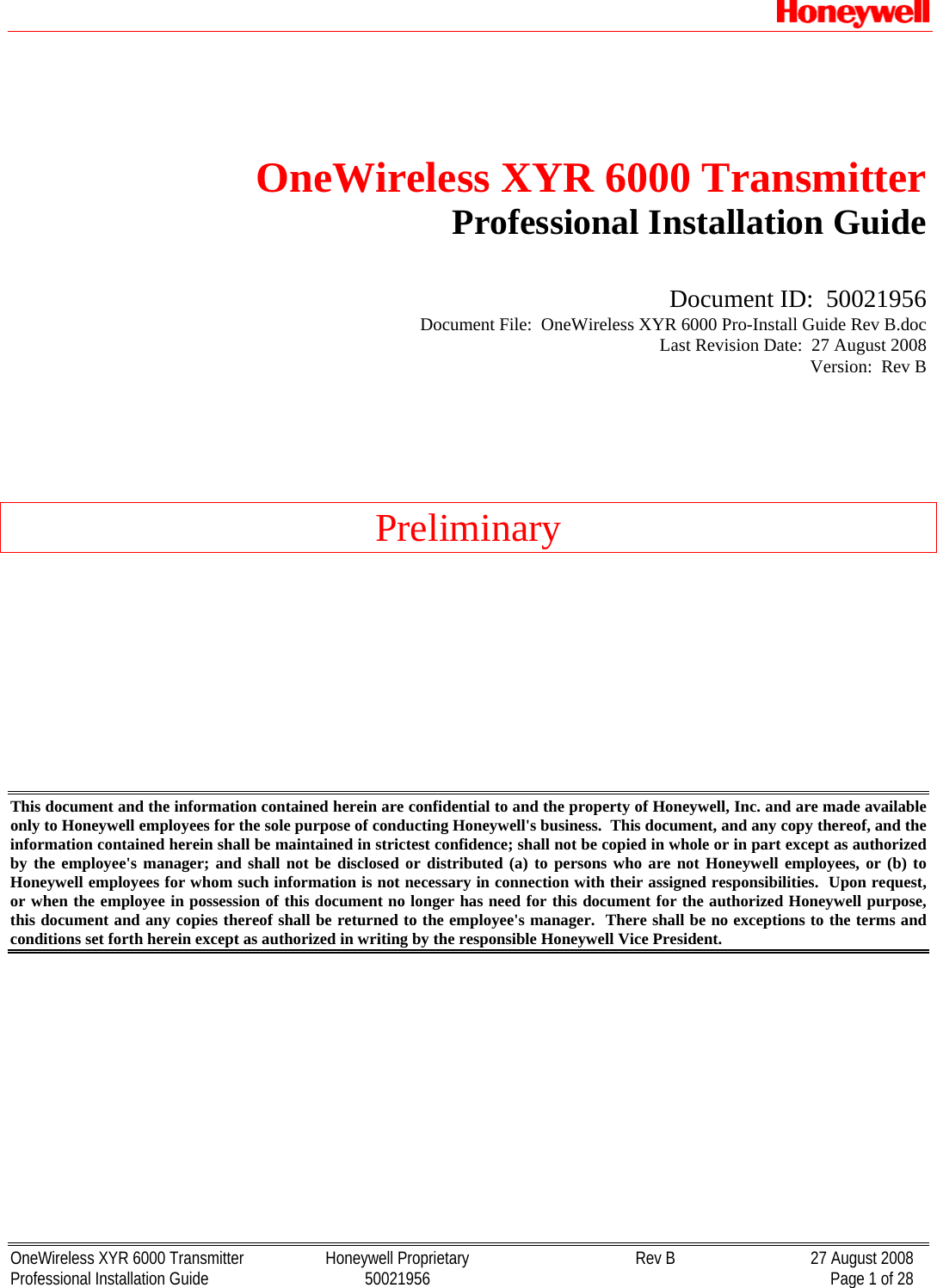 Honeywell 50025034 50025034 User Manual OneWireless XYR 6000 Transmitter