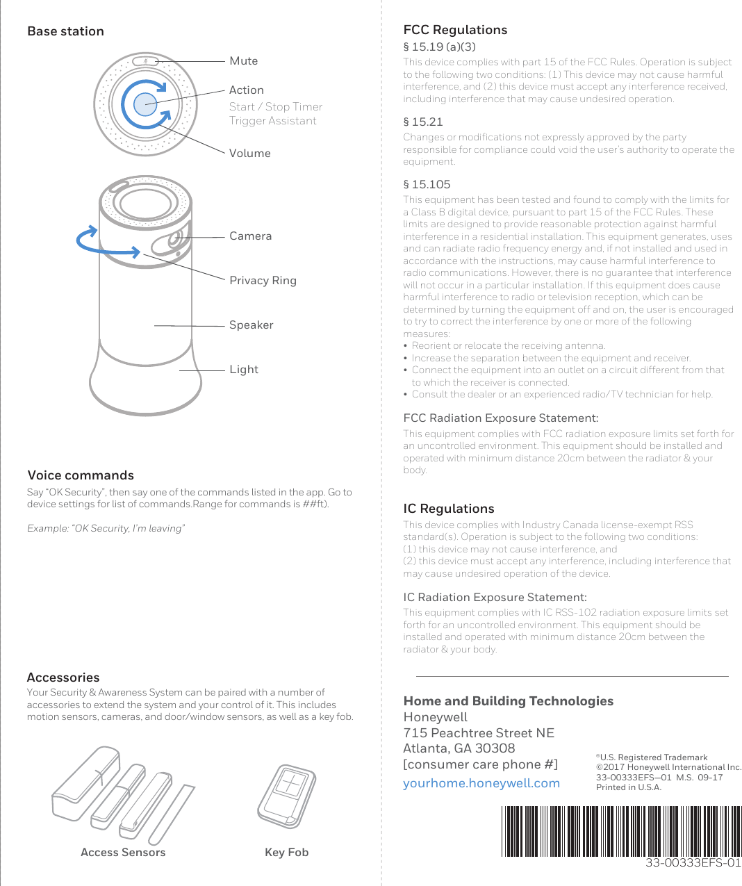 Honeywell 8DLRCHS5200W Smart Home Security Base Station User Manual 33 ...