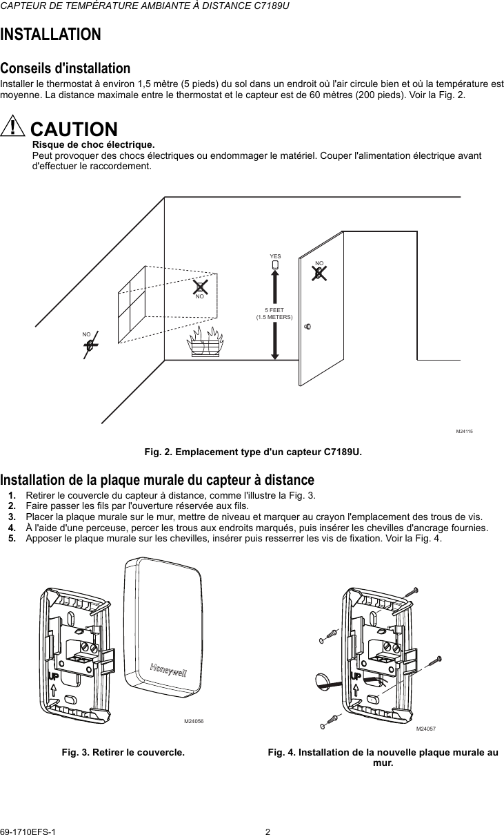 Honeywell C7189U Owner S Manual 69 1710EFS 1 Remote Indoor Sensor