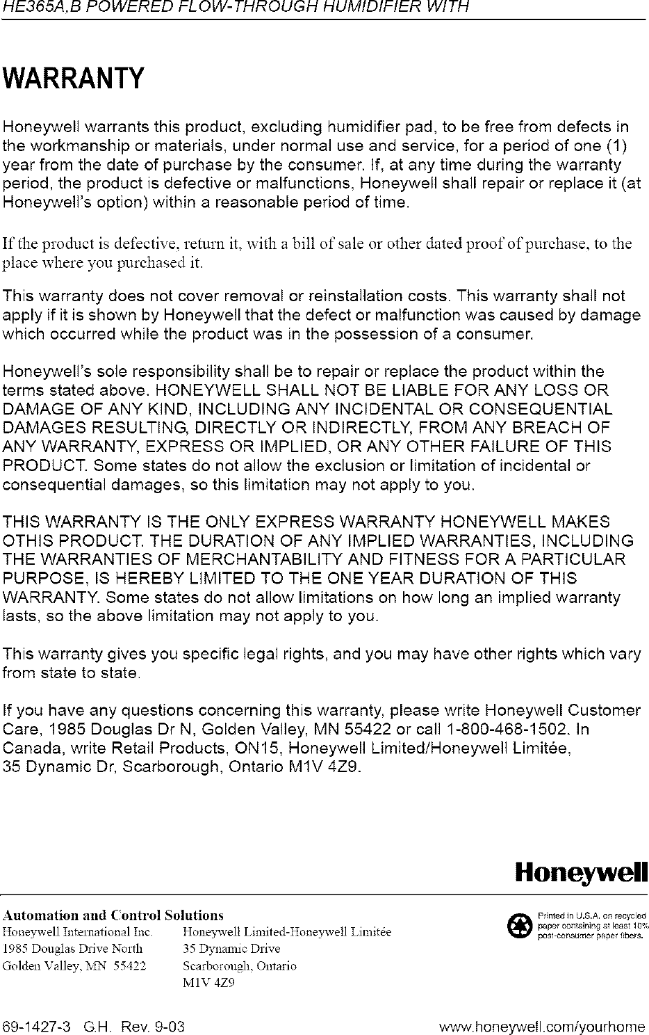 Honeywell Enviracaire Elite He365A Owners Manual ManualsLib Makes It ...