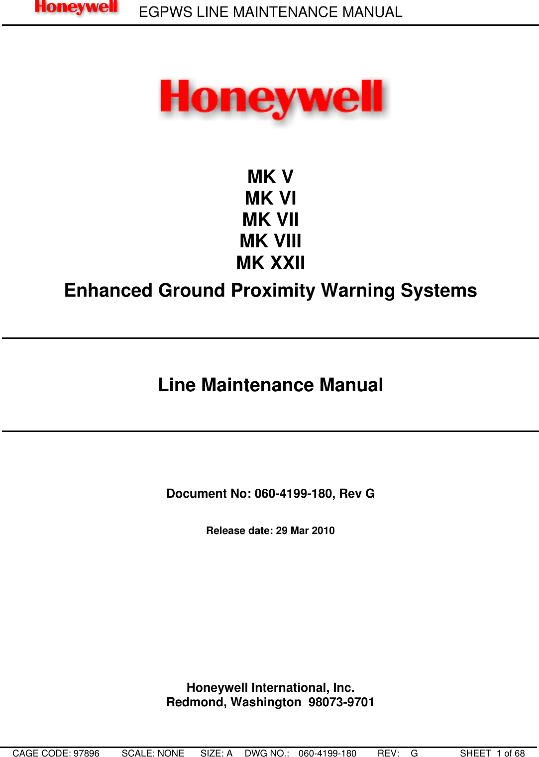 Honeywell Home Security System Mk V Users Manual LMM For The EGPWS