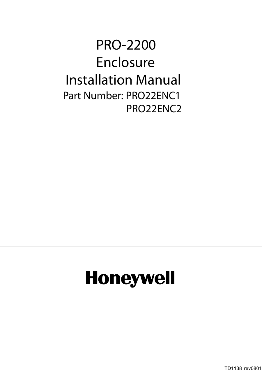 Honeywell Home Security System Pro22Enc1 Users Manual