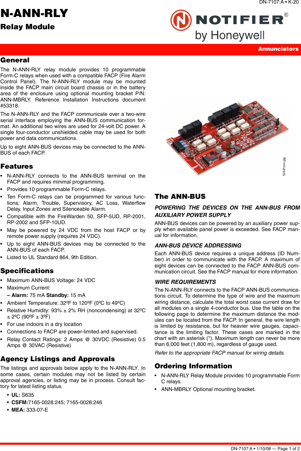 Honeywell N Ann Rly Users Manual Dn 7107 a