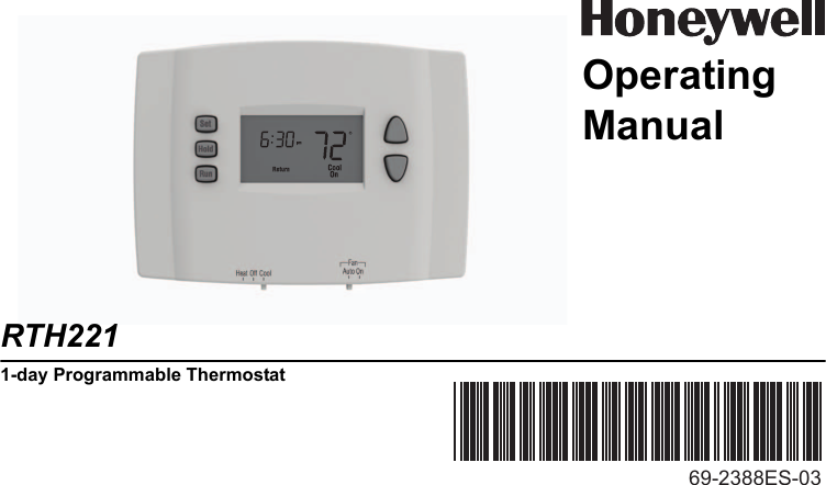 Honeywell Rth221 Series Operation Manual 69 2388ES—03