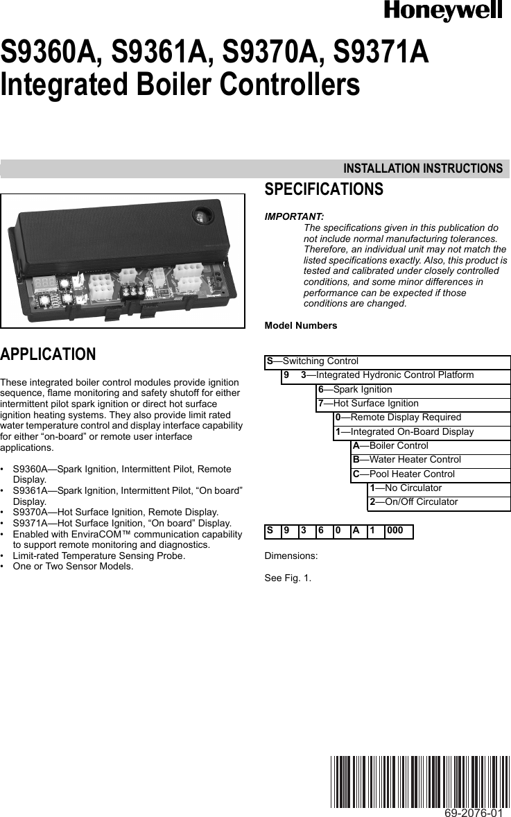 Honeywell S9360A Users Manual 69 2076 01 S9360A, S9361A, S9370A, S9371A ...