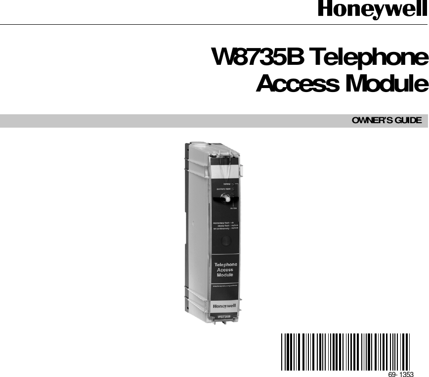 Honeywell W8735B Operators Manual 69 1353 Telephone Access Module