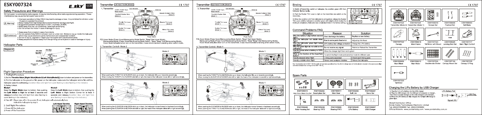 Hongda Trade ESKY007324 ESKY Remote Controller User Manual ESKY150V2 ...