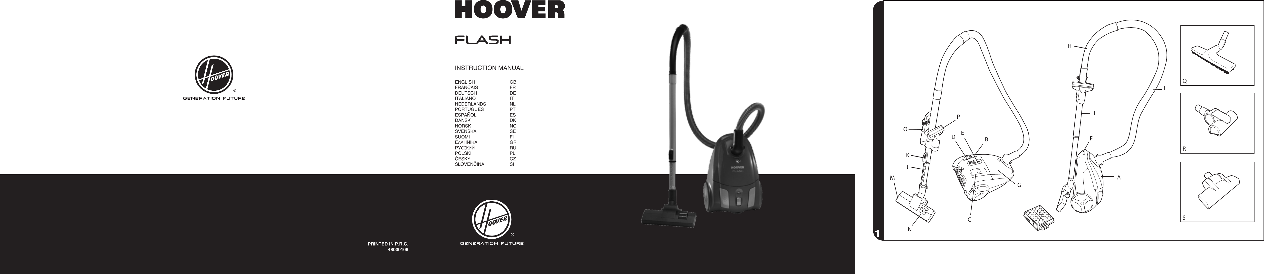 Hoover Vacuum Cleaner Flash TF2005 Instruction Manual Product Code 39000588 TF2006