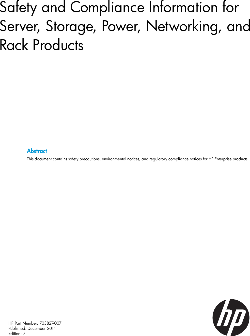 Hp Enterprise Safety And Compliance Reference Guide Information For ...