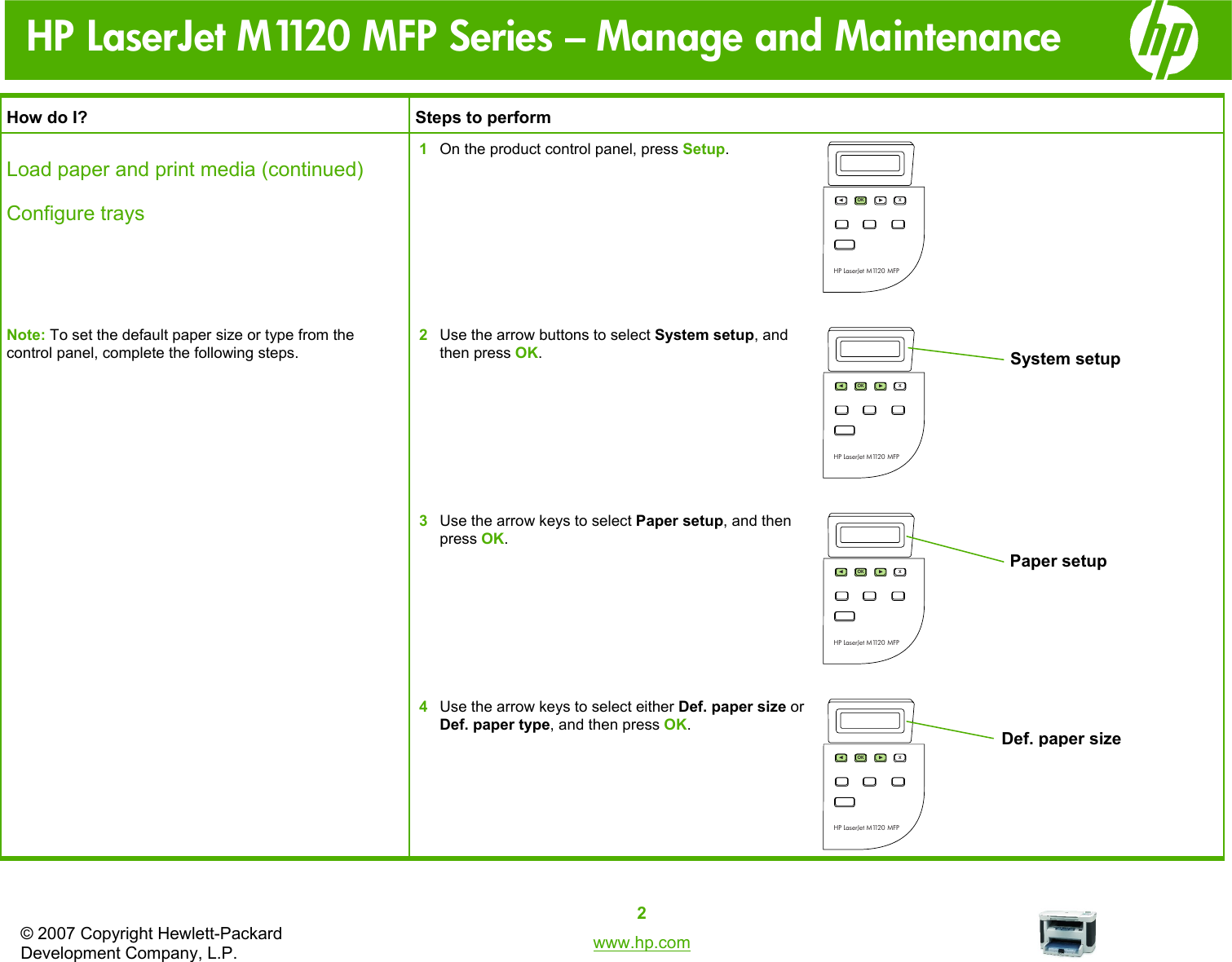 Hp Laserjet M1120 Multifunction Printer Manage And Maintain MFP Series ...