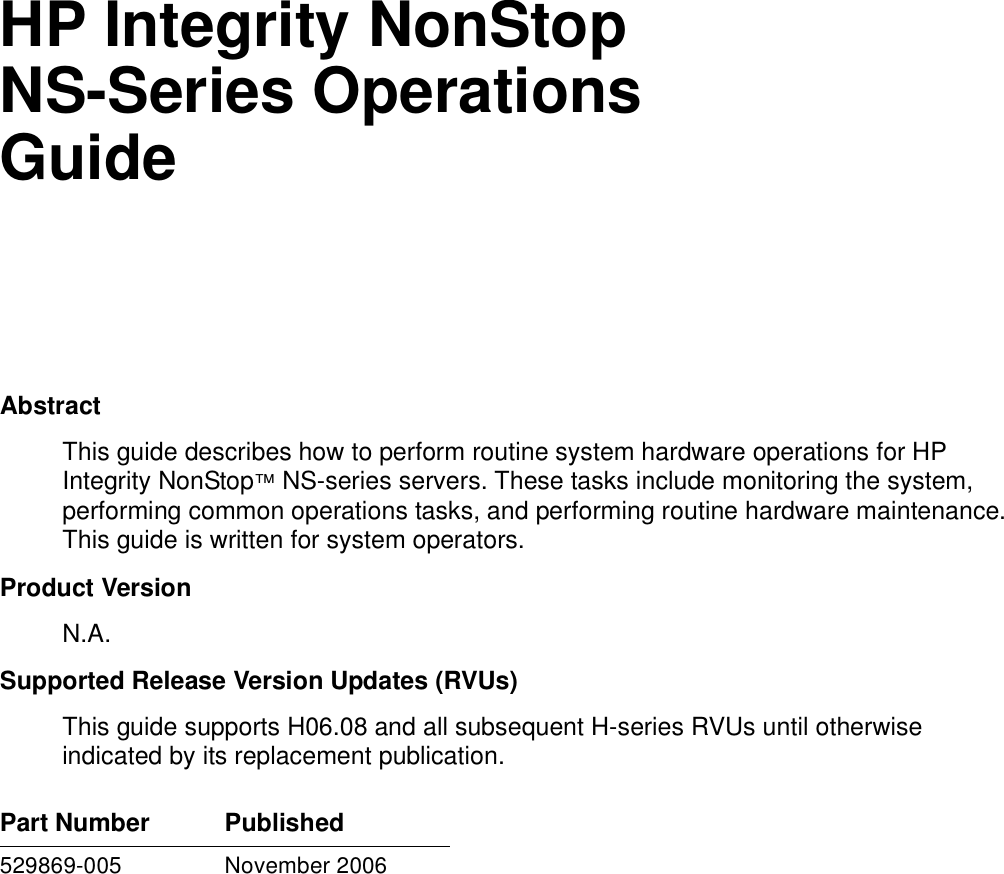 Hp Nonstop Ns Series Users Manual Operations Guide