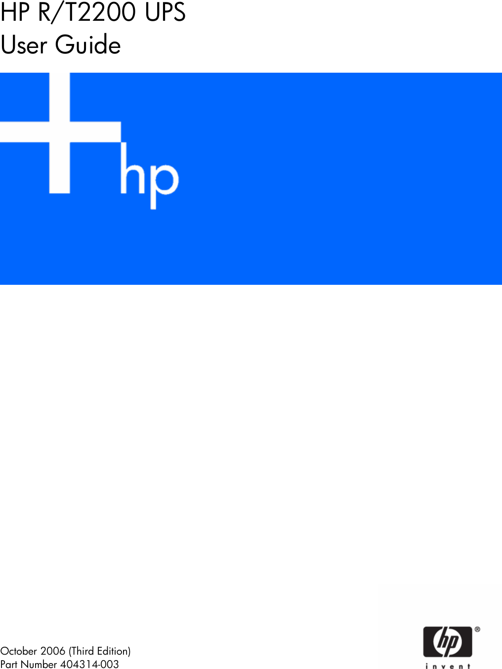 Hp R2200 Users Manual R/T2200 UPS User Guide