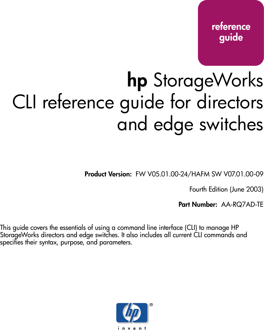Hp Surestore Director Fc 64 Cli Reference Guide StorageWorks For Directors And Edge Switches