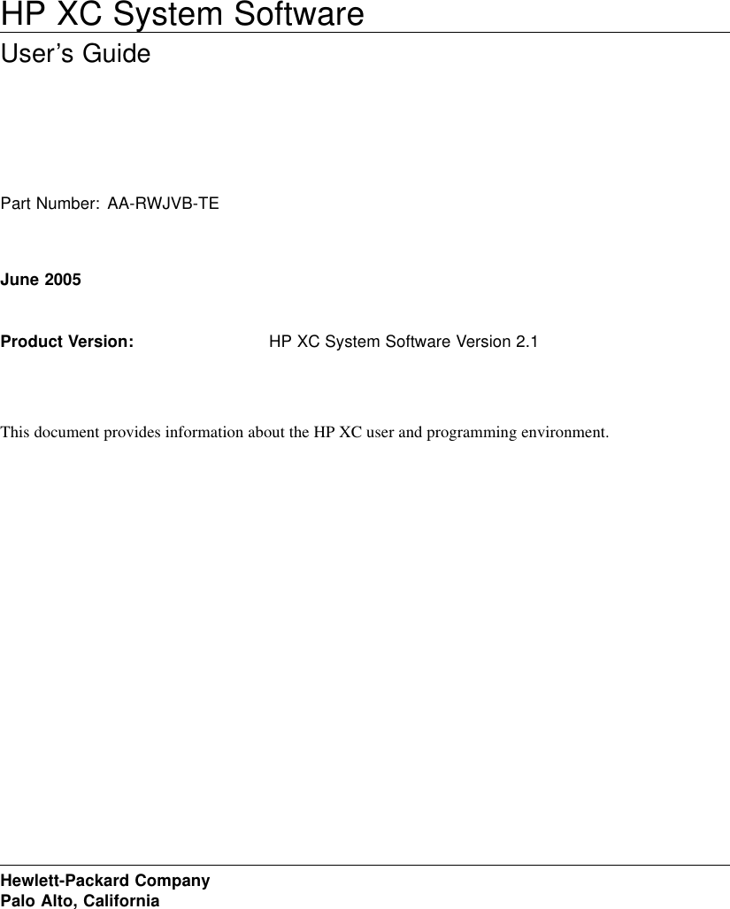 Hp Xc System 2 X Software Users Manual Print Preview C