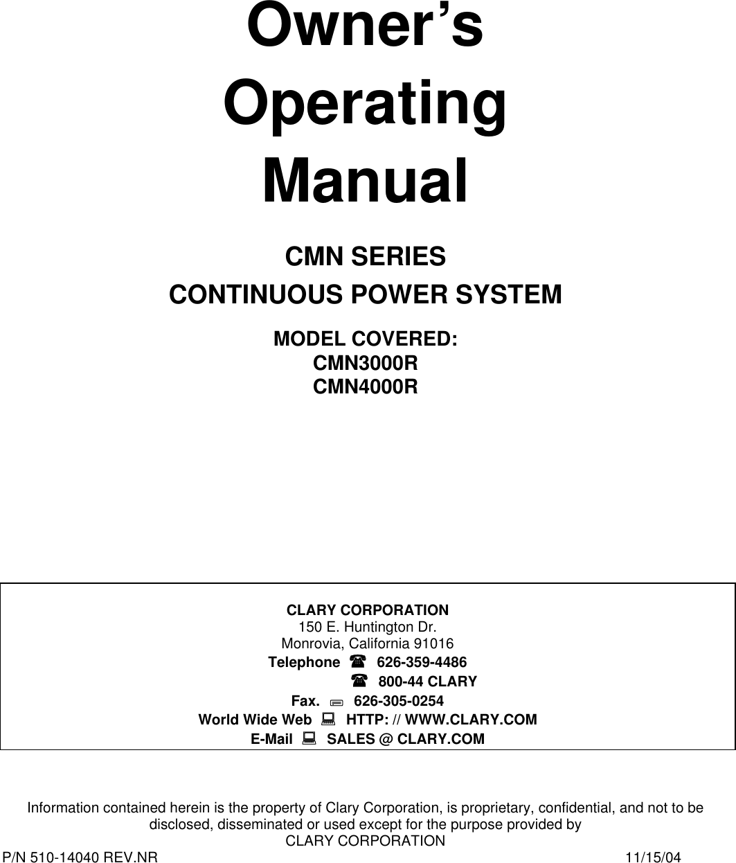 Hsm Cmn3000R Users Manual 510 14040 REVNR