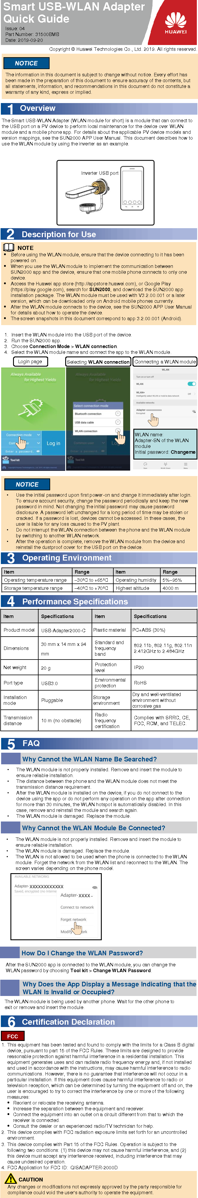 Huawei Technologies ADAPTER-2000D Smart USB-WLAN Adapter User Manual