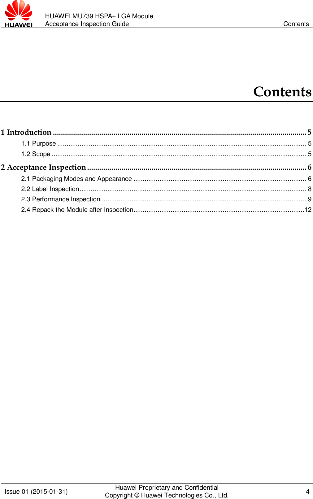 Huawei 目录 (Contents) MU739 HSPA LGA Module Acceptance Inspection Guide ...