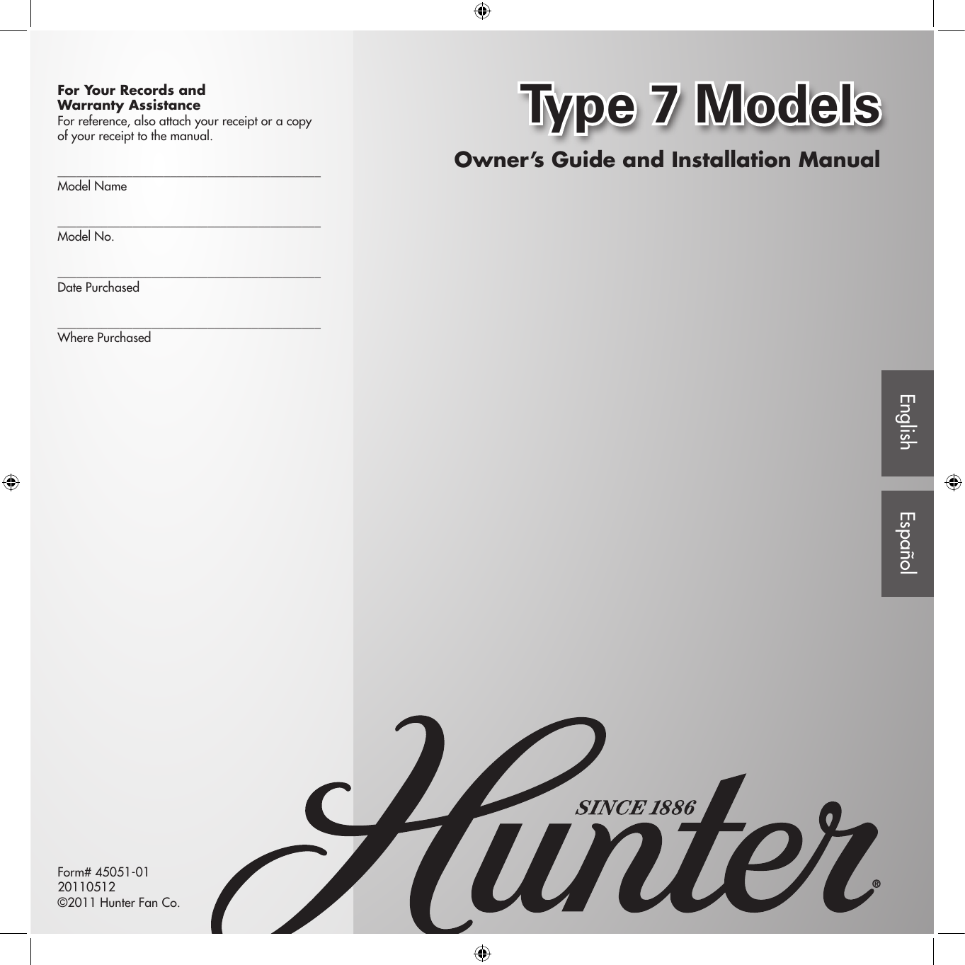 Hunter Fan 7 Users Manual
