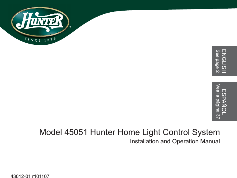 Hunter Fan TX73 Hunter Home Light Control System User Manual Rev1