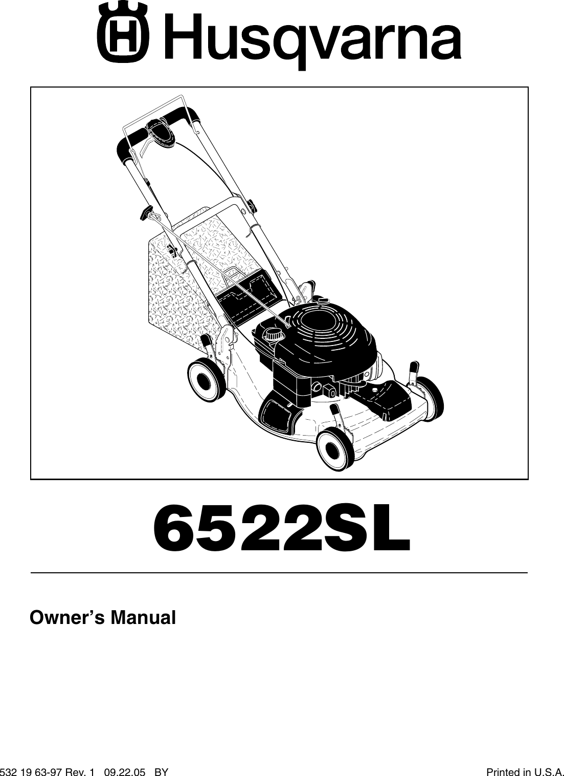 Husqvarna 6522Sl Users Manual OM, 6522 SL, 96143000800, 2005 09, Walk Mower