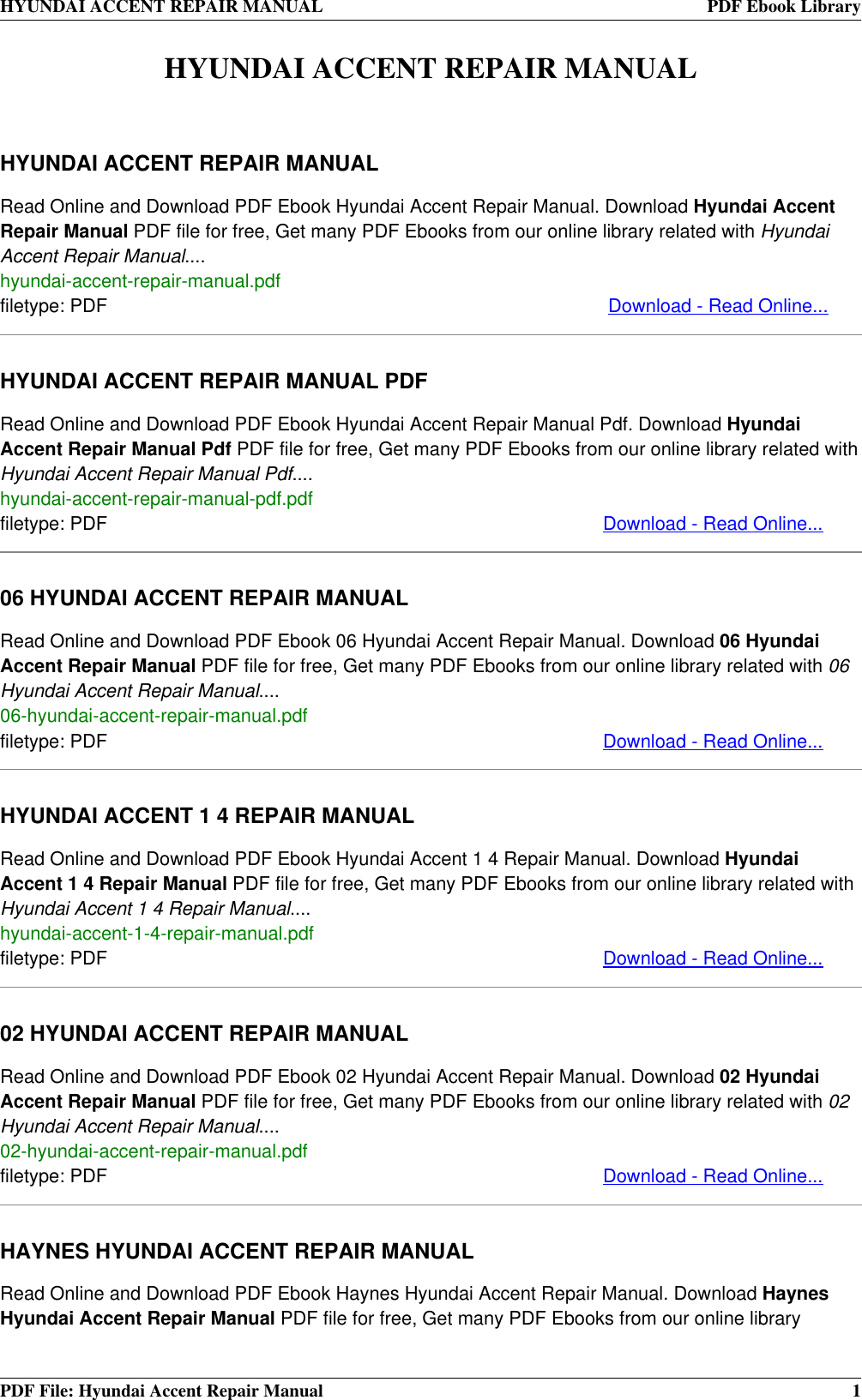 Hyundai ACCENT REPAIR MANUAL User To The Cbf2cd52 b5ab 455a a2b8 ...