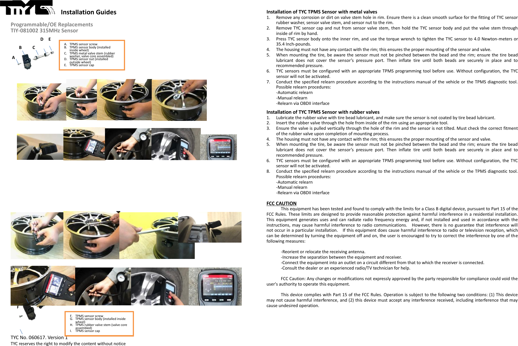 I YUAN PRECISION T812 TPMS Sensor User Manual
