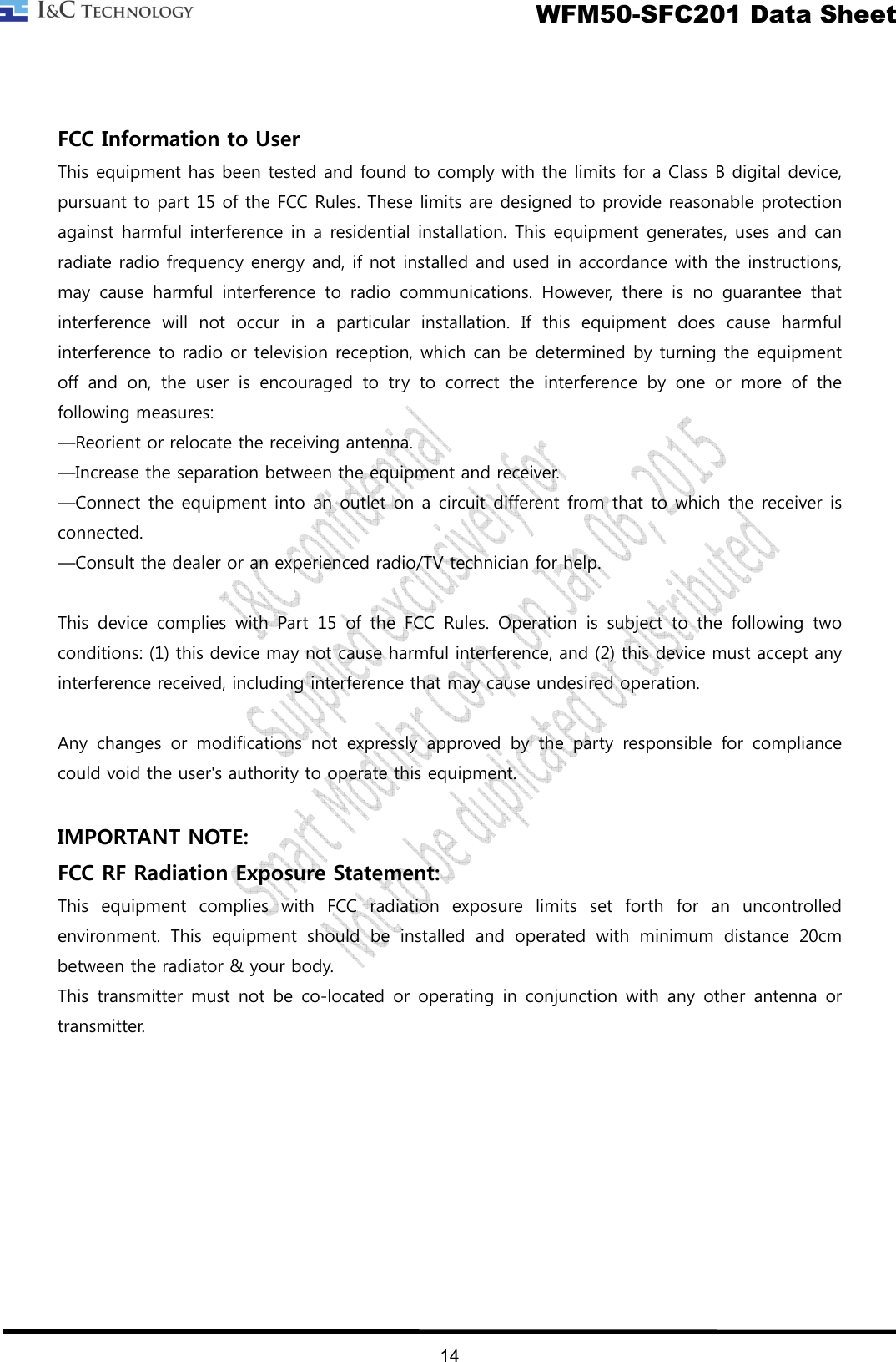 I and C Technology WFM50-SFC201 Wi-Fi Module User Manual WFM50 SFC201 ...