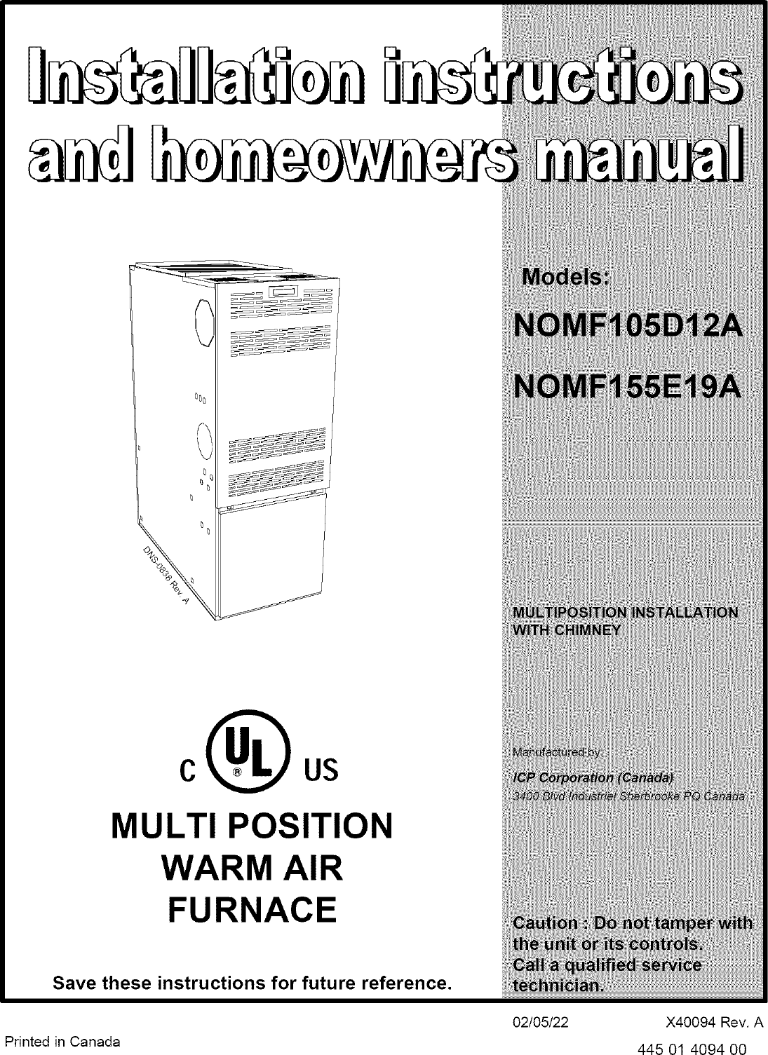 ICP Furnace/Heater, Gas Manual L0502541