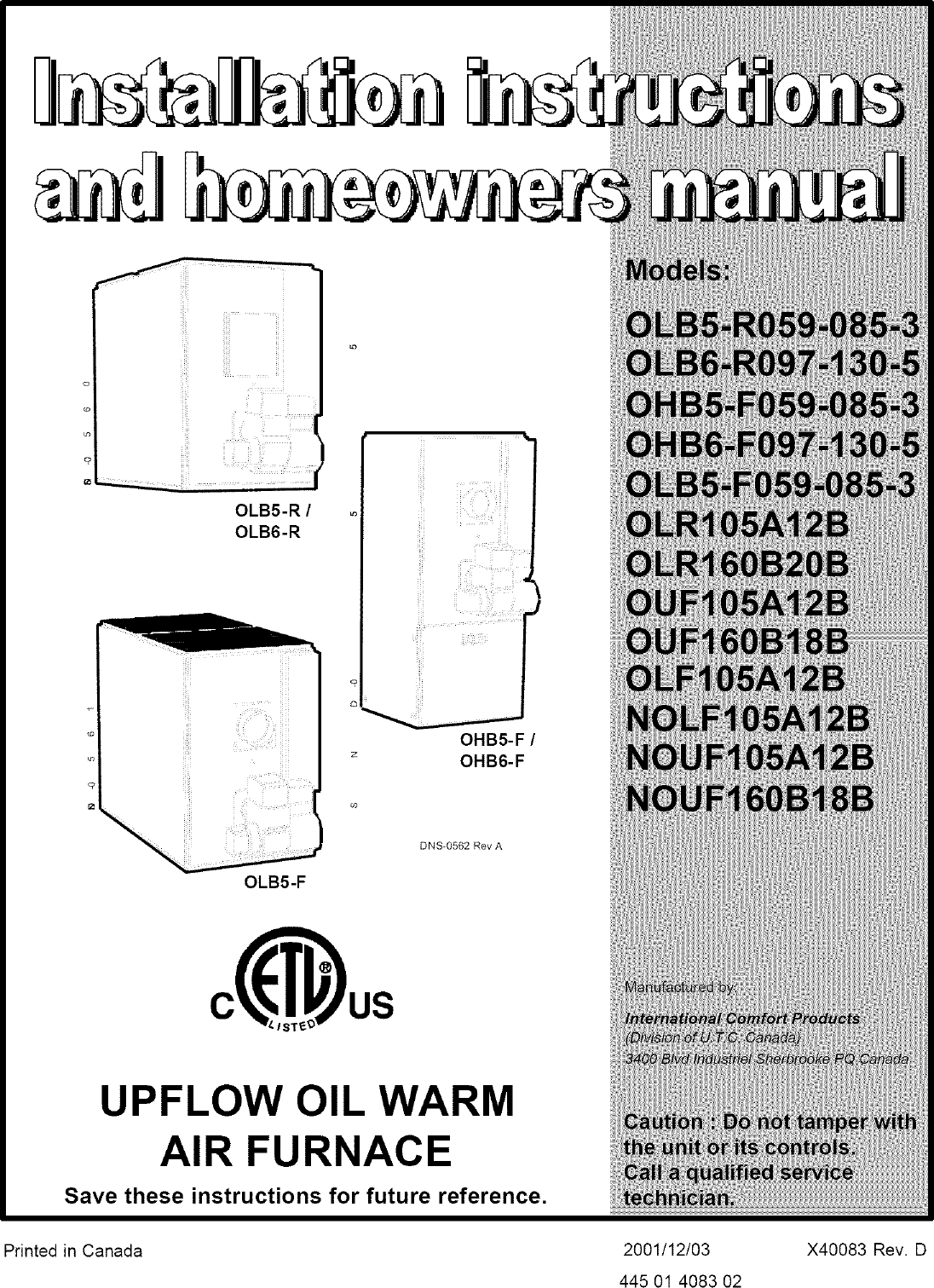 ICP Furnace/Heater, Oil Manual L0502542