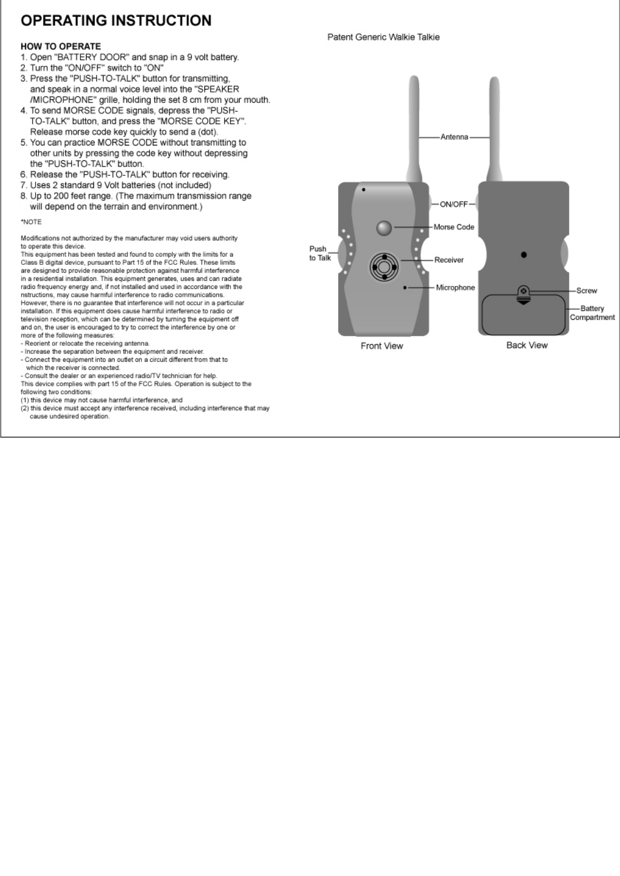 IMT Accessories WT101 Walkie Talkie User Manual Gedruckt wird Manual ...