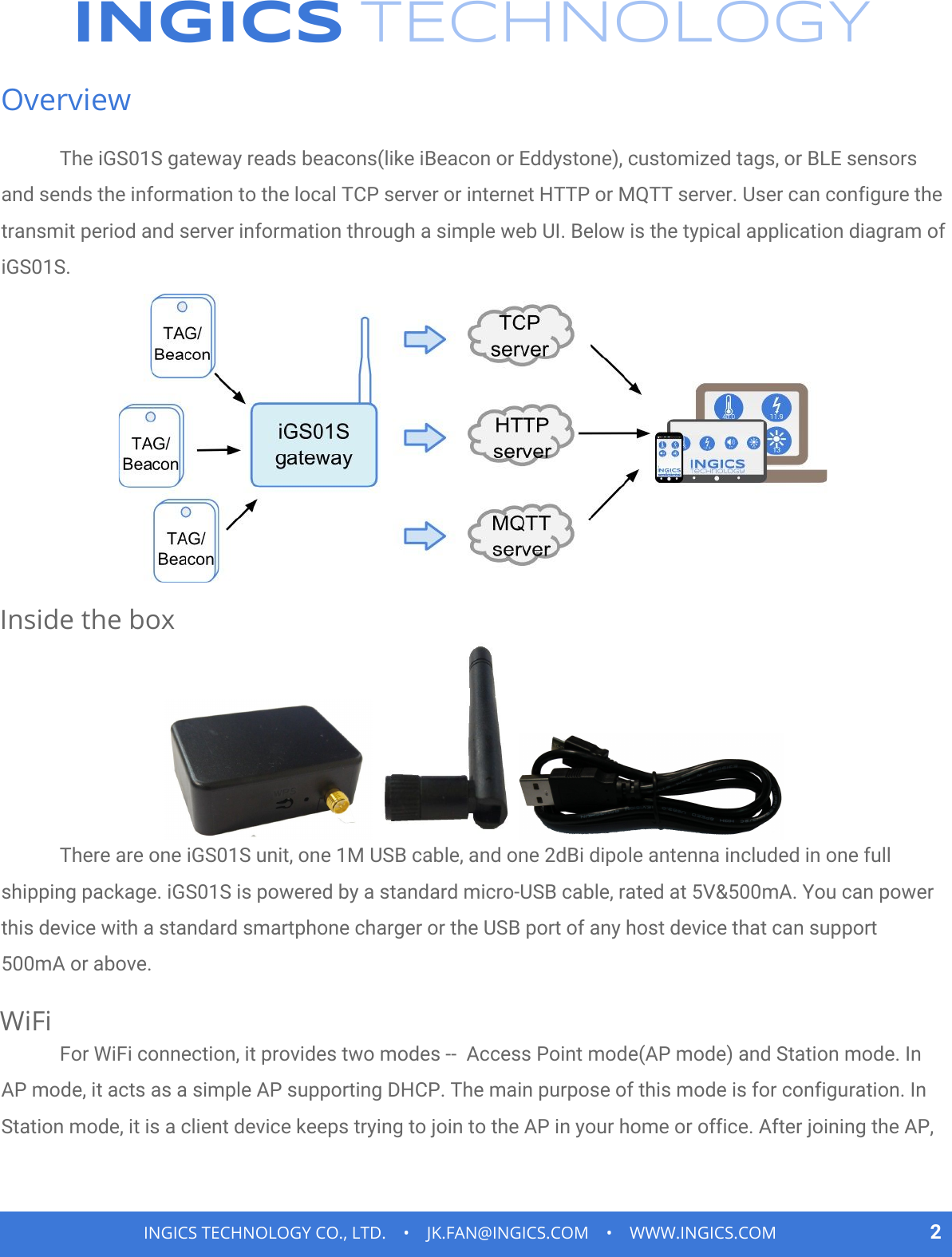 INGICS TECHNOLOGY IGS01S BLE-WiFi Gateway User Manual