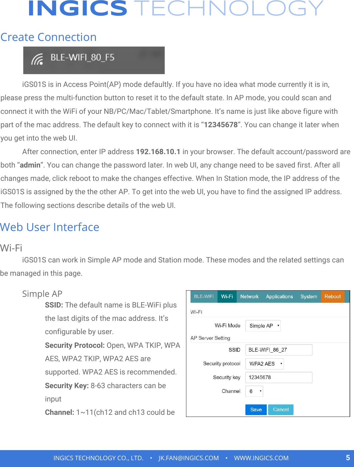 INGICS TECHNOLOGY IGS01S BLE-WiFi Gateway User Manual