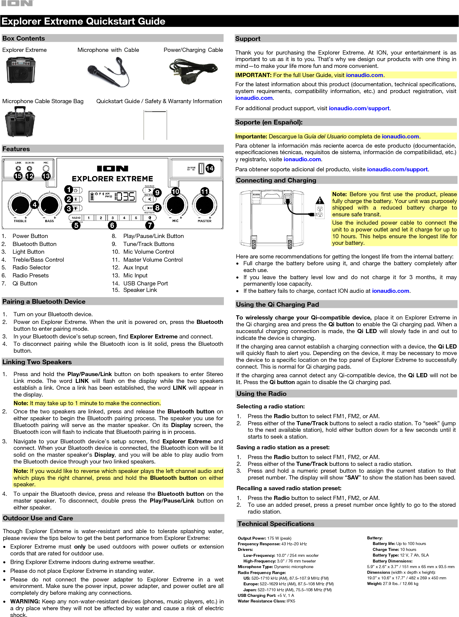 ION Audio IPA111 High-Power All-Weather Speaker with Wireless Charging ...
