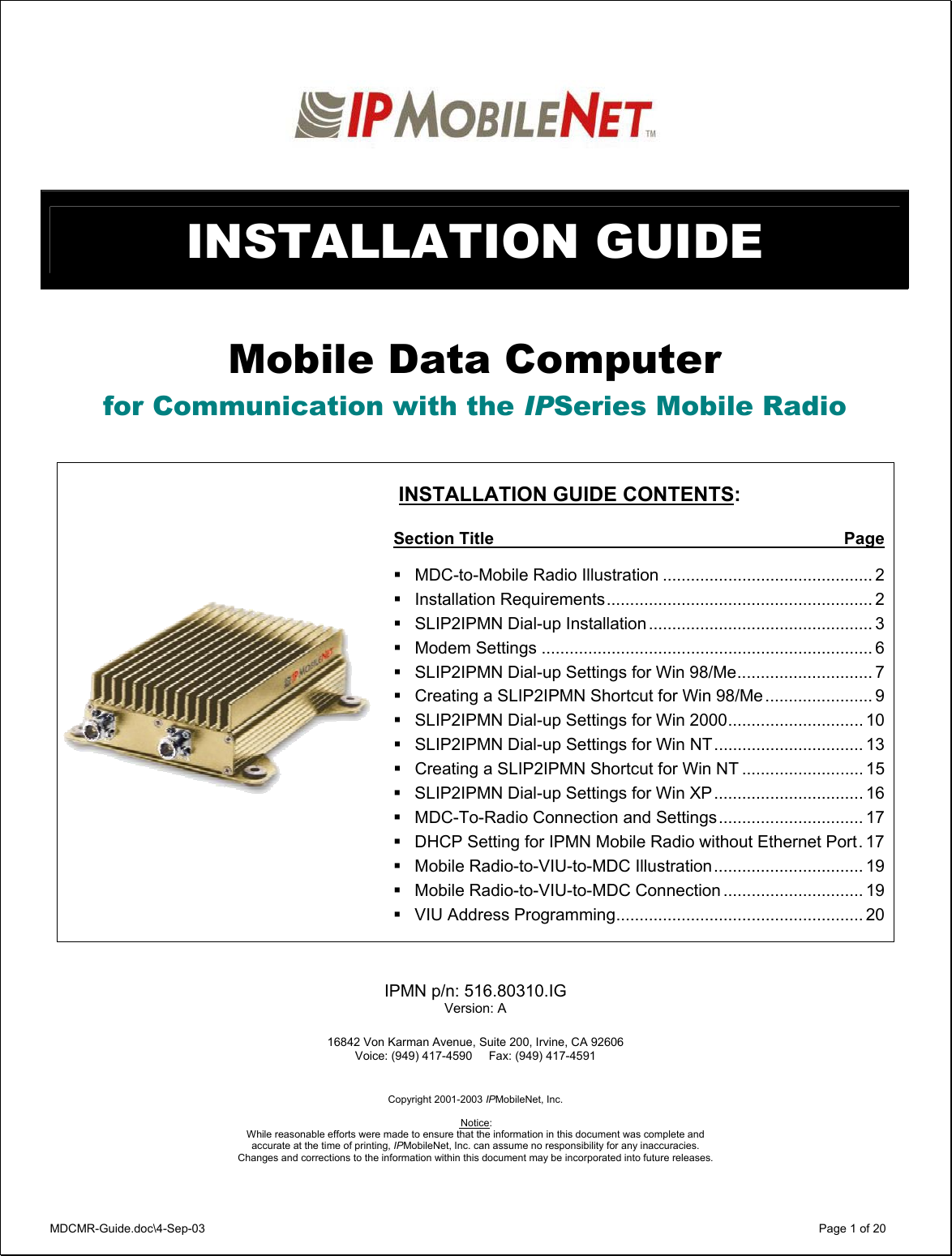 IP Mobilenet M64800G-25 Mobile Data Radio User Manual MDCMR Guide